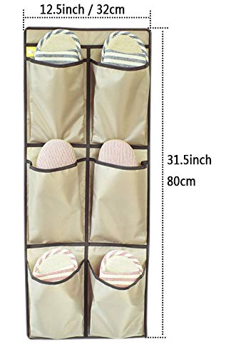 HeyToo Over The Door Shoe Organizer 6 Large Oxford Fabric Pockets Accessory Storage Hanging Narrow Closet Wall Light Grey