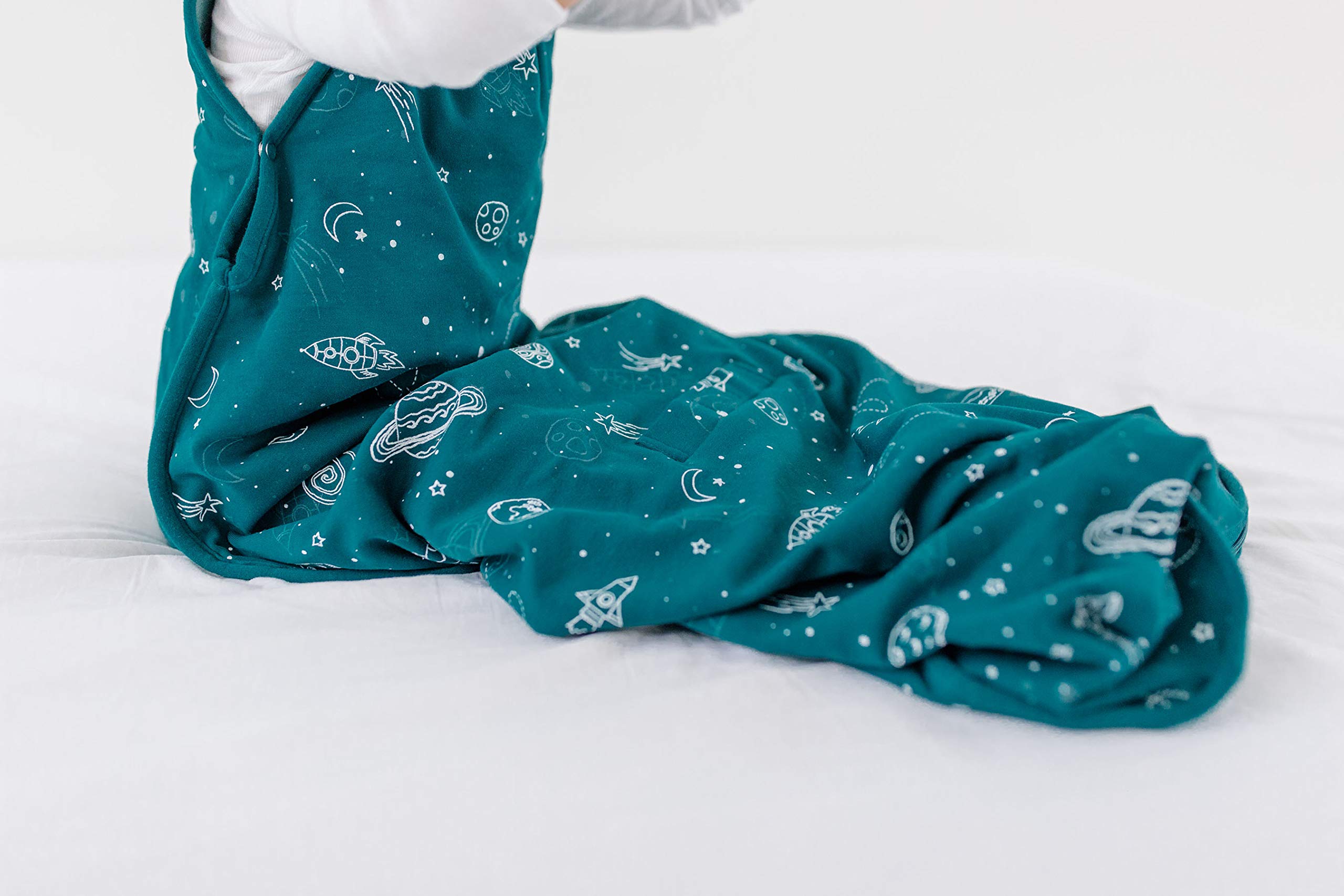 Woolino 4 Season Toddler Sleeping Bag, Merino Wool and Organic Cotton Baby Sleep Bag Sack, 2-4 Years, Space (Glow In The Dark)