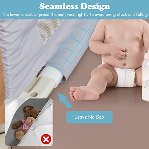 BABY JOY Bed Rail for Toddlers, 69ββ Extra Long, Height Adjustable & Foldable Baby Bed Rail Guard w/Breathable Mesh & Double Safety Child Lock for Kids Twin Double Full Size Queen King Mattress, Gray