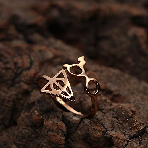 AOCHEE Fashion Lightning Scar Glasses Triangle Open Adjustable Ring for Women Girls (Gold)