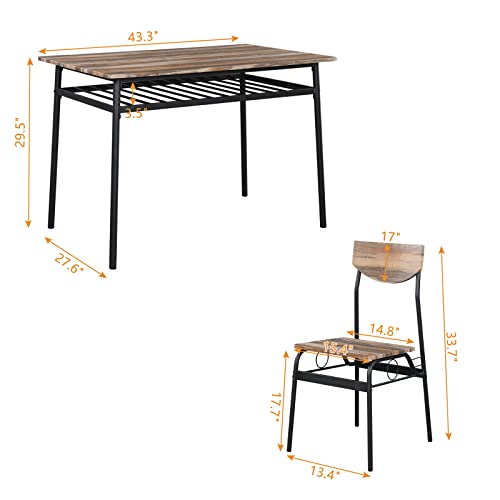 AOCOROE Rectangular Dining Table & Chair Set of 5 w/Storage Space, Dining Room Set w/ 1 Table & 4 Chairs, Table Chair Set w/MDF Tabletop & Iron Frame, for Dining Room, Bistro, Home Bar, Kitchen