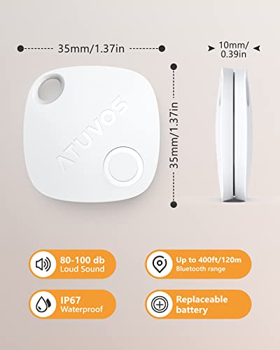 ATUVOS Luggage Tracker, Key Finder, Smart Bluetooth Tracker Pairs with Apple Find My (iOS Only), Item Locator for Bags, Wallets, Keys, Waterproof IP67, Anti-Lost 4 Pack