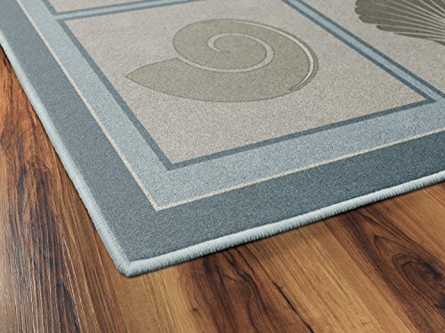 Brumlow Mills Beach and Ocean Area Rug for Living or Bedroom Carpet, Dining or Kitchen Rug, Deck, Patio or Home Decor, 3'4" x 5', Gray/Blue Square Beach Seashells