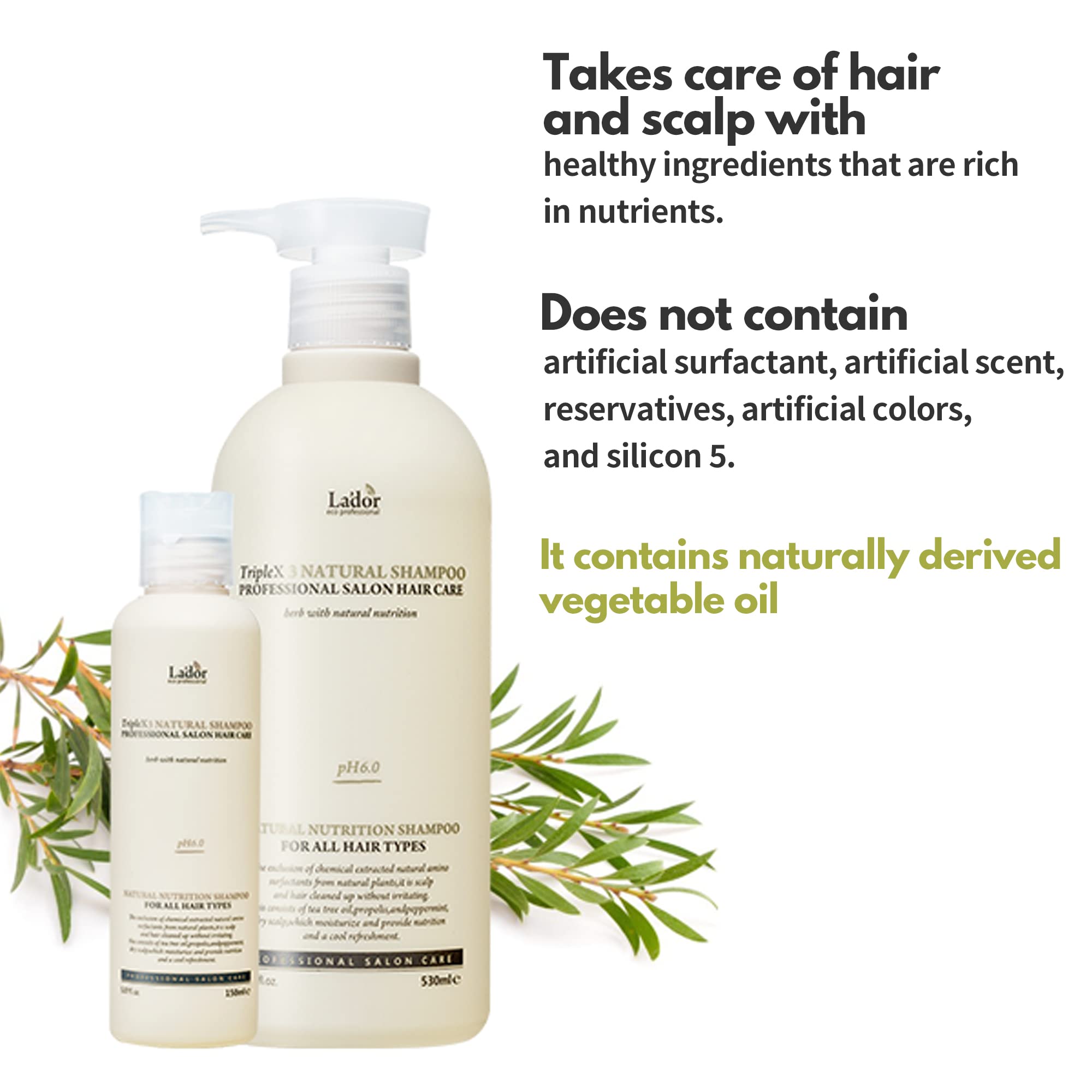 LA'DOR TripleX 3 Deep Cleansing Shampoo for Dry Itchy Sensitive Scalp Dandruff w/Tea Tree Lemon Lavender Sulfate-free Korean Hair Care 10 Fl Oz