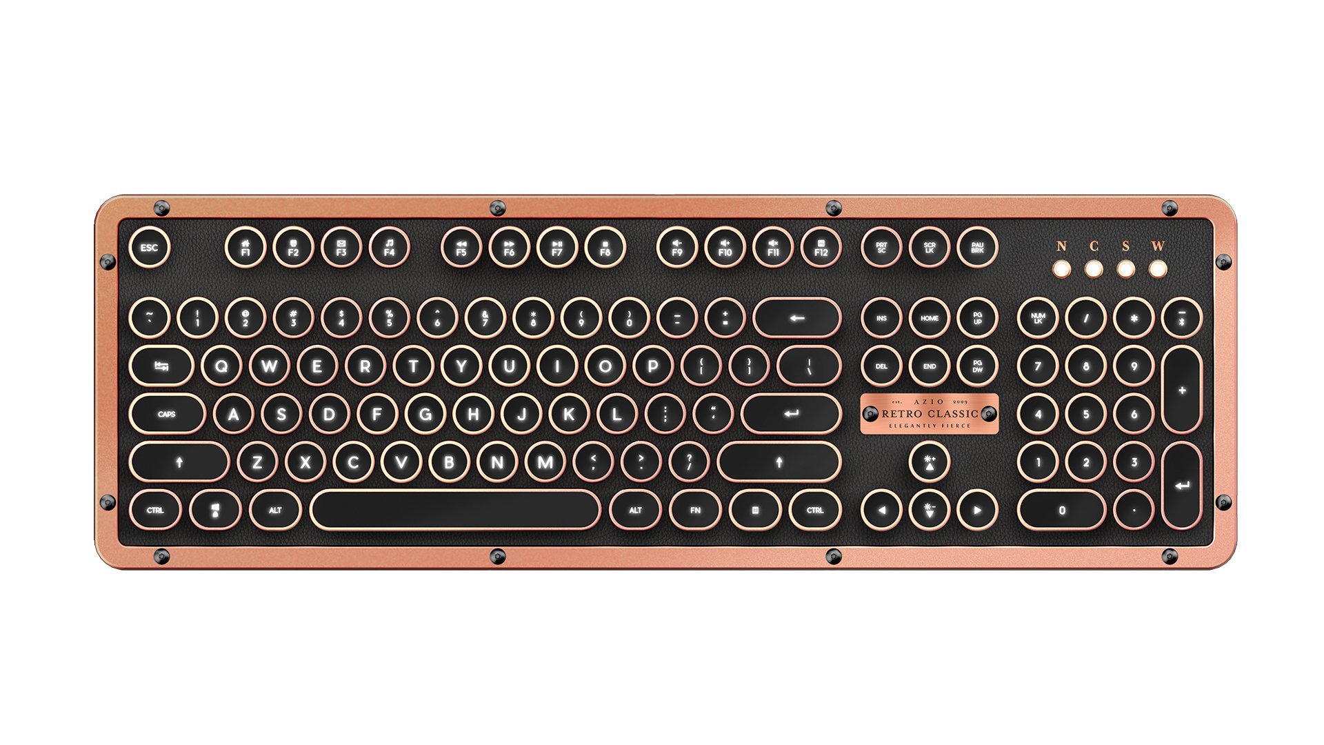 Azio Retro Classic Bluetooth 5.0 (Artisan) - Wireless/USB Wired Vintage Backlit Leather Mechanical Keyboard for PC/Mac (MK-RETRO-L-03B-US)