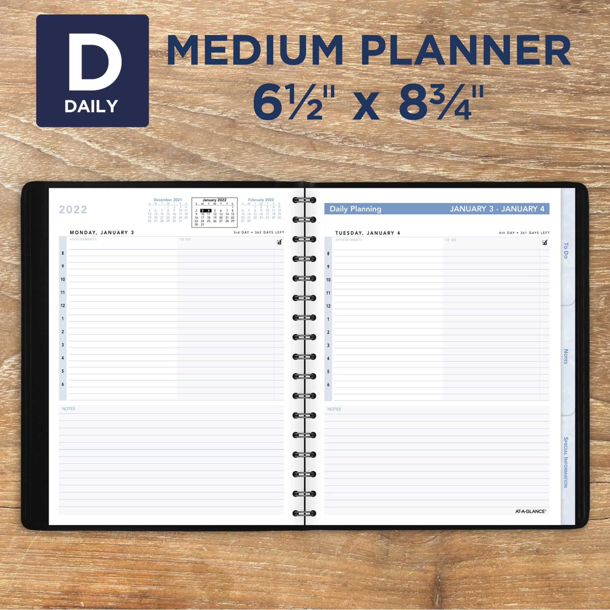 2022 Daily Appointment Book & Planner by AT-A-GLANCE, 6-1/2" x 8-3/4", Medium, The Action Planner, Black (70EP0305)