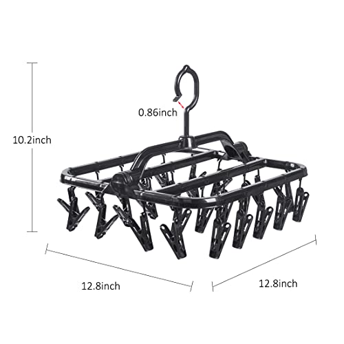 Annaklin Foldable Clip Hangers with 26 Drying Clips, Underwear Hanger with Clips, Plastic Laundry Clip and Drip Drying Hanger for Socks, Bras, Lingerie, Clothes, Sturdy, Black