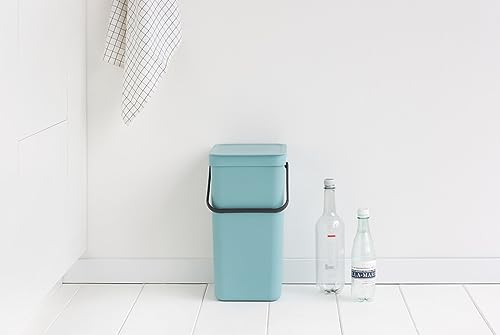 Brabantia Sort & Go Kitchen Recycling Can (4.2 Gal / Mint) Stackable Waste Organiser with Handle & Removable Lid, Wall/Cupboard Mounting