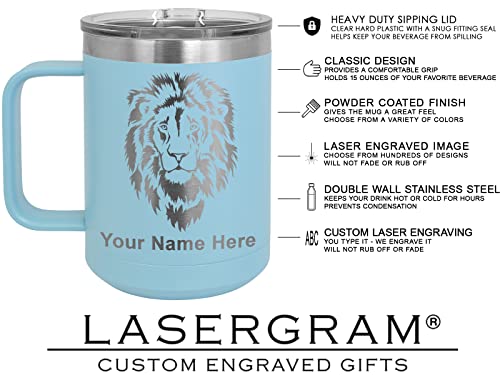 LaserGram 15oz Vacuum Insulated Coffee Mug, Flag of Puerto Rico, Personalized Engraving Included (Light Blue)