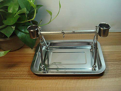 Litewood Bird Perch Stand Stainless Steel Table Rack with Feeder Cups Tray for Budgie Parakeet Cockatiel Conure Finch