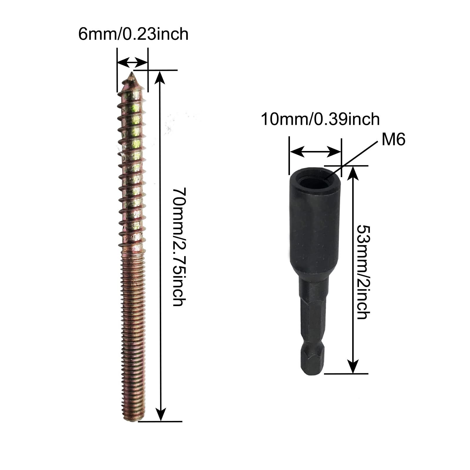 20pcs Hanger Bolts Double Headed Bolts,with Hanger Bolt Driver,for Furniture Wood Connection(M6x70mm)