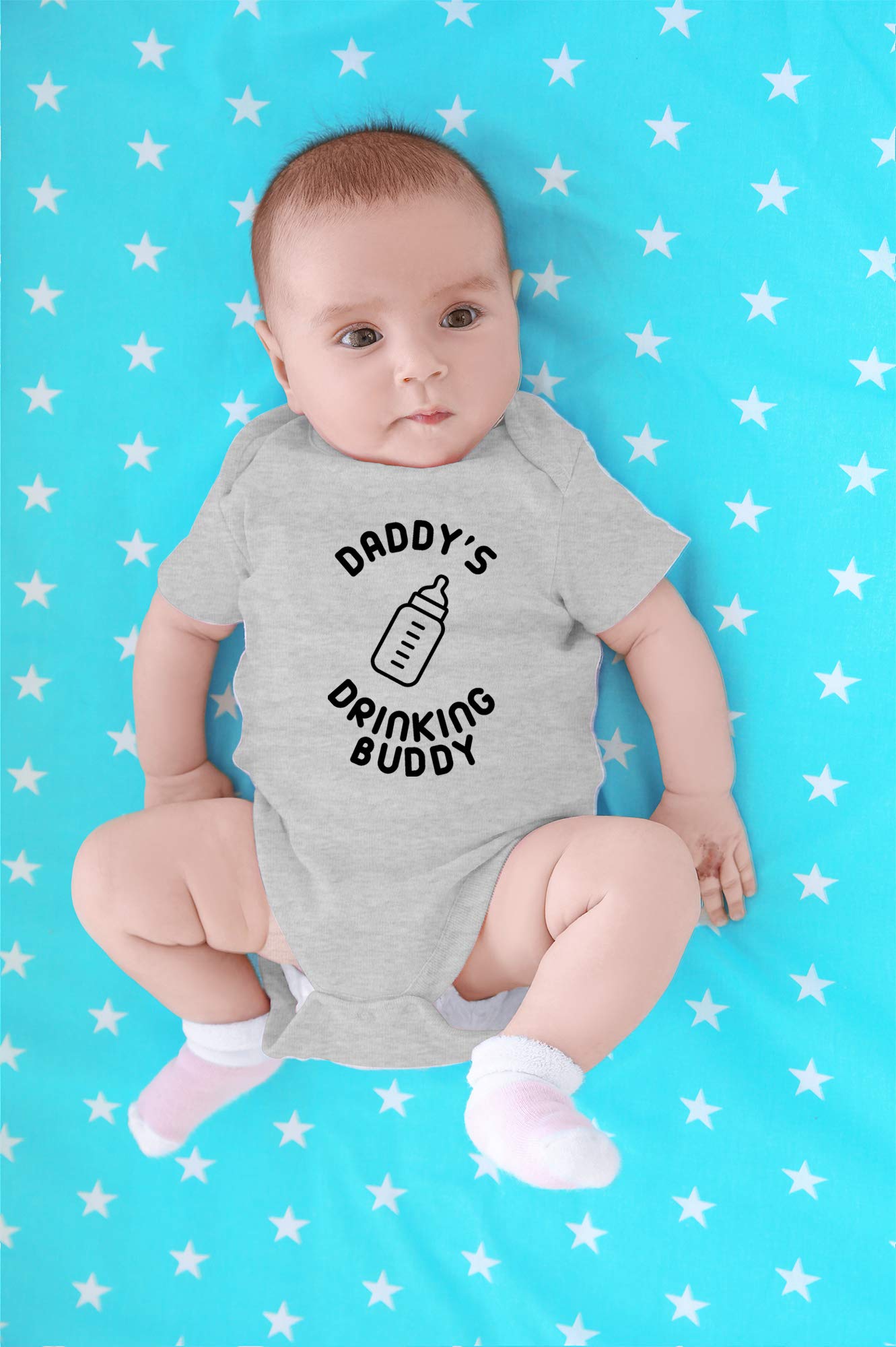 Crazy Bros Tee's Daddy's Drinking Buddy Baby Bodysuit Funny Baby Clothes Perfect Newborn Romper Cute Outfit (6 Months, Heather Grey)