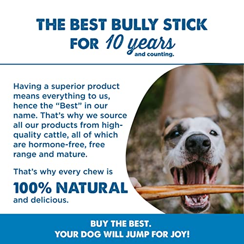 Best Bully Sticks 12 Inch All-Natural Bully Sticks for Dogs - 12β Fully Digestible, 100% Grass-Fed Beef, Grain and Rawhide Free | 12 Pack