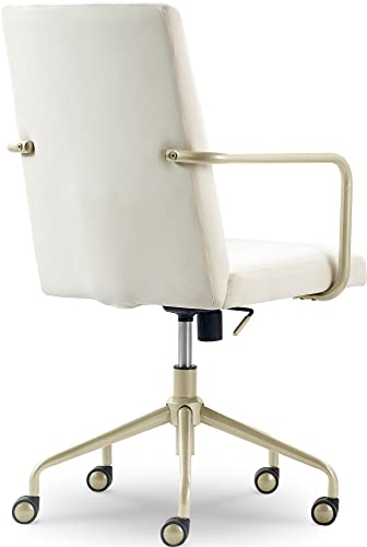 Elle Decor Giselle Modern Home Office Desk Chair, High Back Adjustable Computer Chair with Gold Arms, Base and Wheels, Velvet Fabric, Cream