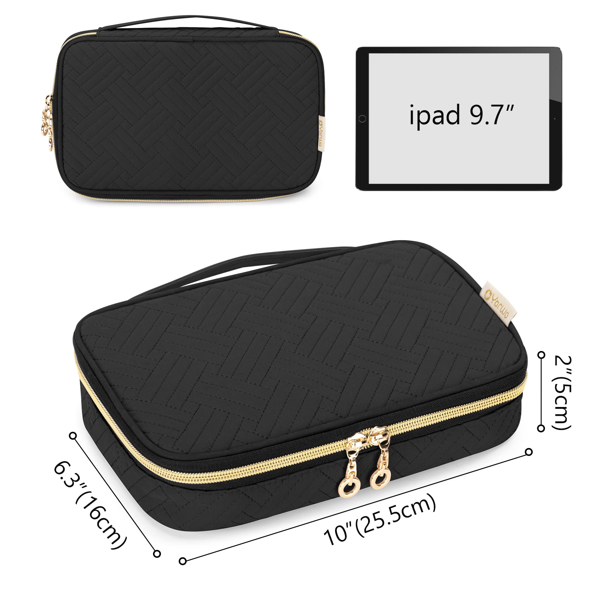 Yarwo Travel Makeup Brushes Bag, Portable Cosmetic Bag for Makeup Brushes (up to 9.4") and Cosmetic Essentials, Black (BAG ONLY, PATENTED DESIGN)