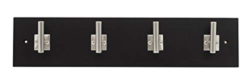 Hickory Hardware Hook Rack for Coats, Hats, Keys, Towels, Purses and More, Easily Mounted on Walls & Doors, Decorative Heavy Duty Hook Rail, 4 Hooks, Cocoa Wood Grain with Satin Nickel Finish