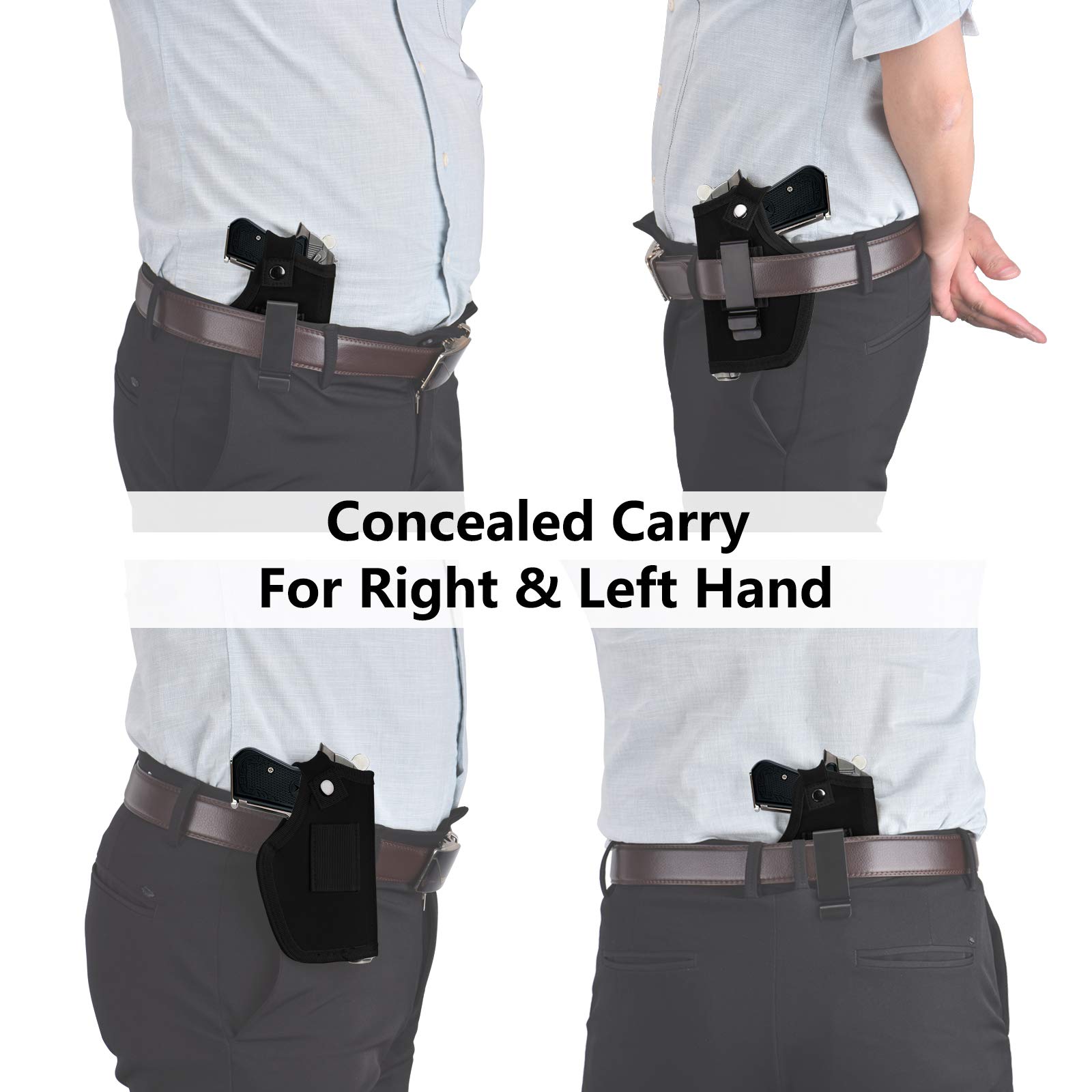 2 Pack Gun Holsters for Concealed Carry, Universal Inside Outside Waistband Holster w/ Magazine Pouch, IWB Belt Holster for Right & Left Hand, Fits Subcompact Compact Full Size Pistols