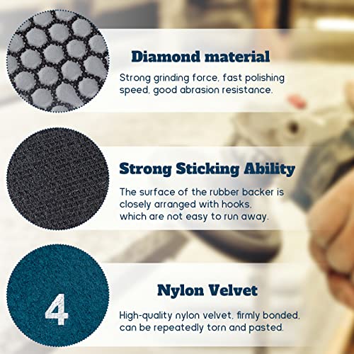 7 Packs Dry Diamond Polishing Pads 4 Inch with 5/8β-11 Rubber Backer Pad 6PCS Dry Polish Pad Kit 50-2000 Grit for Drill Grinder Polisher Granite Marble Concrete Stone Countertop Quartz Polishing