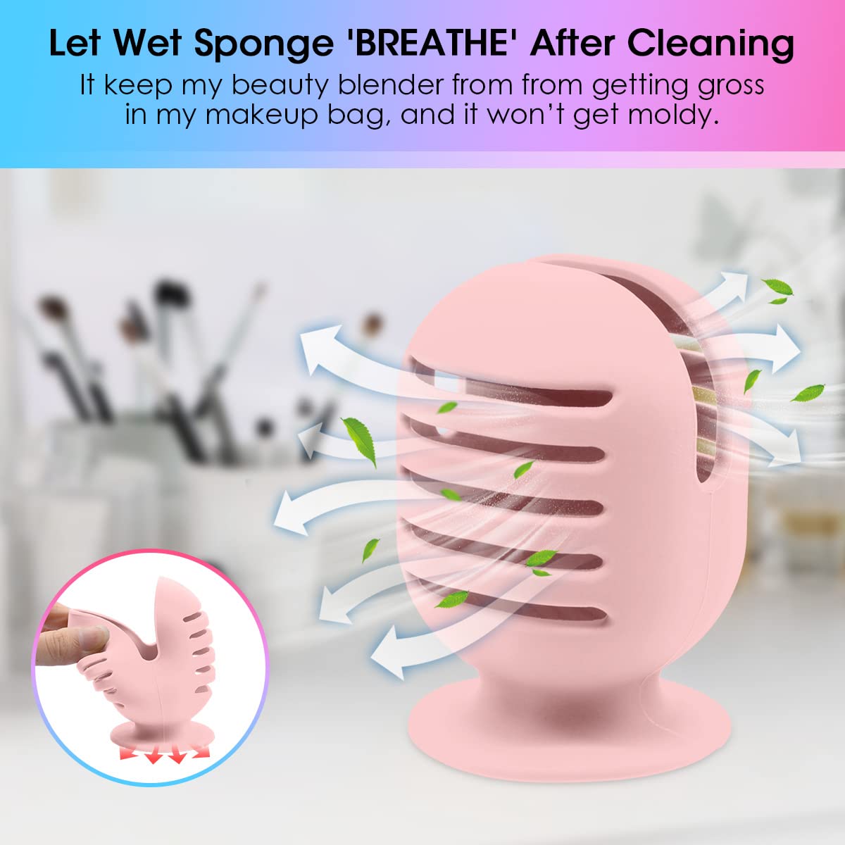 2Pack Makeup Sponge Holder,Silicone Beauty Blender Holder Case for Travel,Suctioned Drying Stand Makeup Sponges Protective Carrying Case Holders Organizer for Makeup Portable Soft-Pink,Khaki