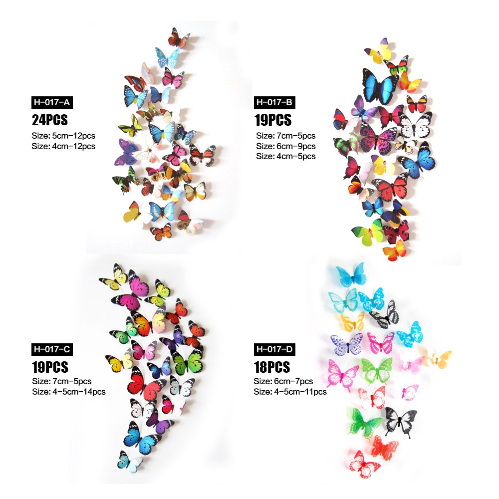 80pcs Butterfly Wall Decor - Plastic Butterflies Wings Foldable Removable Waterproof Reusable Mural Wall Stickers for Home Room Bedroom Nursery Party Wedding Christmas Decorations