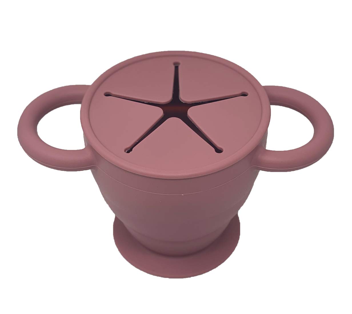 BraveJusticeKidsCo | Snack Attack II Snack Cup | Collapsible Silicone Snack Container | Toddler and Baby Snack Catcher Lid (Dusty Rose)