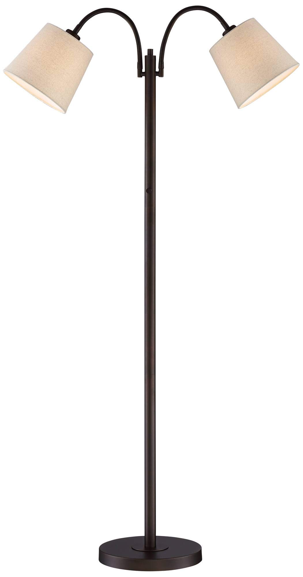 360 Lighting Seneca Modern Standing Floor Lamp 56" Tall Dark Bronze Brown Twin Arm Adjustable Gooseneck Neutral Cotton Drum Shade for Living Room Reading House Bedroom Home
