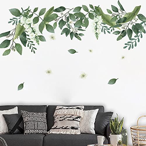 Hanging Green Vine Wall Decals, IVIOOO Eucalyptus Leaves Plants Wall Stickers for Kid Bedroom, Creative Removable Peel and Stick Wall Sticker Art Murals Living Room Sofa TV Background Wall Art Decor