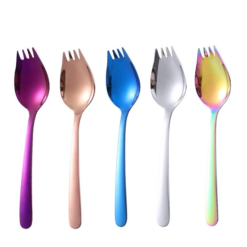 5PCS Rainbow Salad Dessert Fork, Stainless Steel Spaghetti Forks Perfect for Home and Kitchen-15cm (Multicolor)