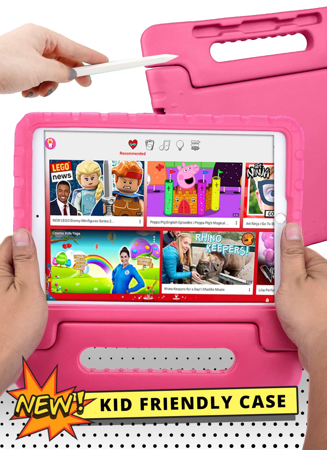 Official Cooper Dynamo Kids iPad Case 9th Generation | iPad 9th Generation Case Kids, iPad 8th/7th/10.2 inch Case for Kids, Lightweight with Screen Protector, Handle, Pencil Holder (Bubble Gum Pink)