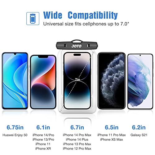 JOTO Floating Waterproof Phone Holder Pouch, Float Universal Waterproof Case for iPhone 14 13 12 11 Pro Max XS XR 8 7 Galaxy Pixel Up to 7ββ, IPX8 Underwater Cellphone Dry Bag for Beach -2 Pack,Clear