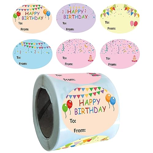 Happy Birthday Gift Tags Present Stickers 1.5 x 2 Inch Oval Christmas to from Labels - Xmas Festival Birthday Stickers for Kids Party Favors Envelope Packages Seals 6 Designs 300 Pcs
