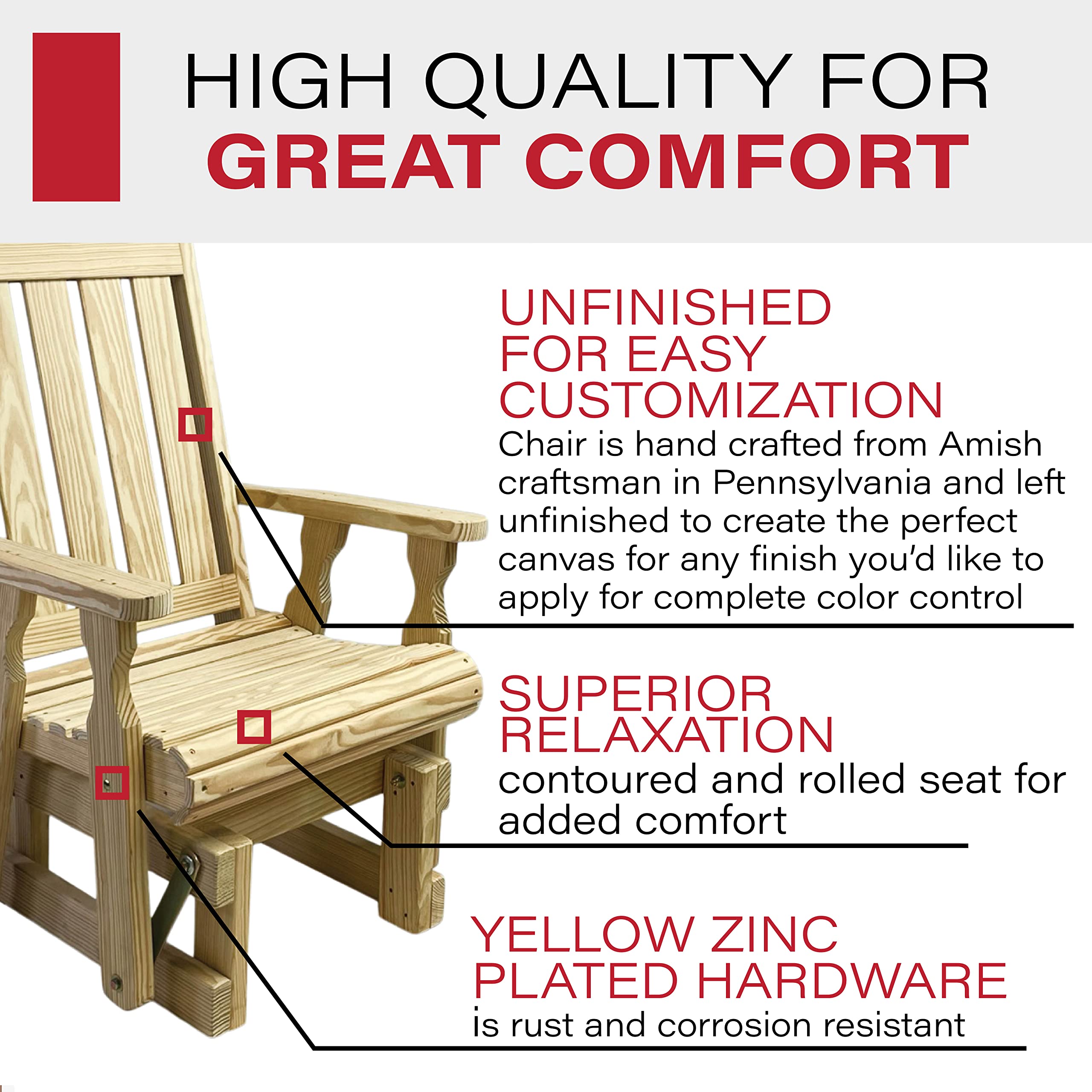 Amish Casual Heavy Duty 600 Lb Mission High Back Treated Glider Chair (Unfinished)