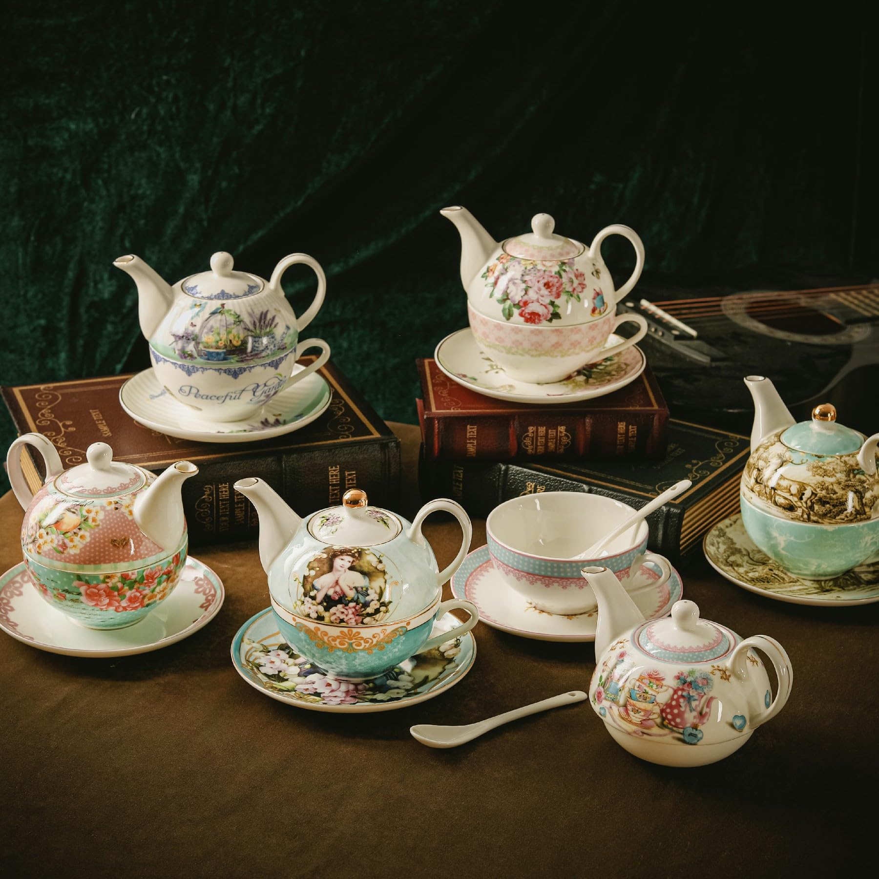7 Colors Ceramic Tea Kettle Large Floral Colorful Teapot with Handle, Retro Hot Water Cluttered Kettles, No Whistling (Deer)