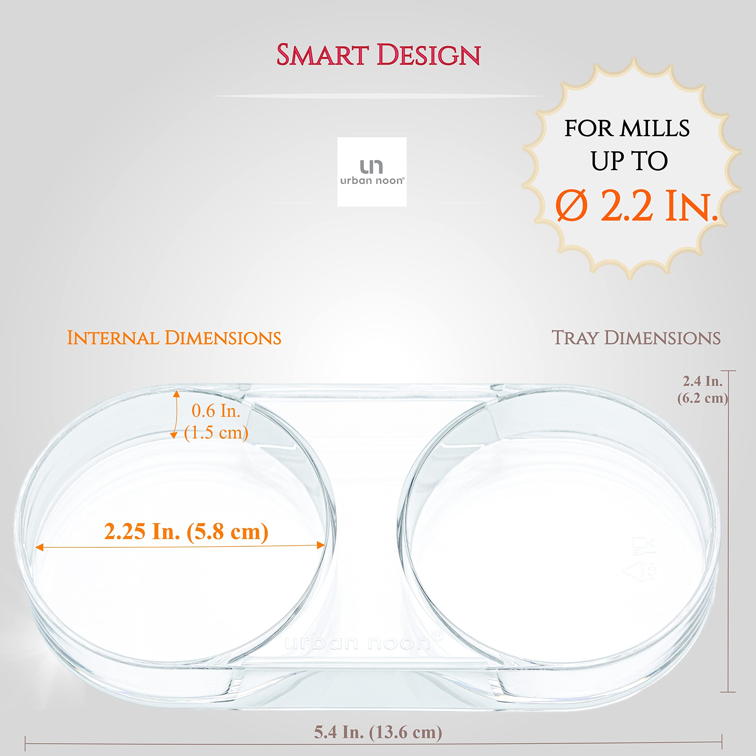 Salt and Pepper Mill Tray - Acrylic Transparent Mill Rest by urban noon - Grinders up to 2.2 inches in diameter