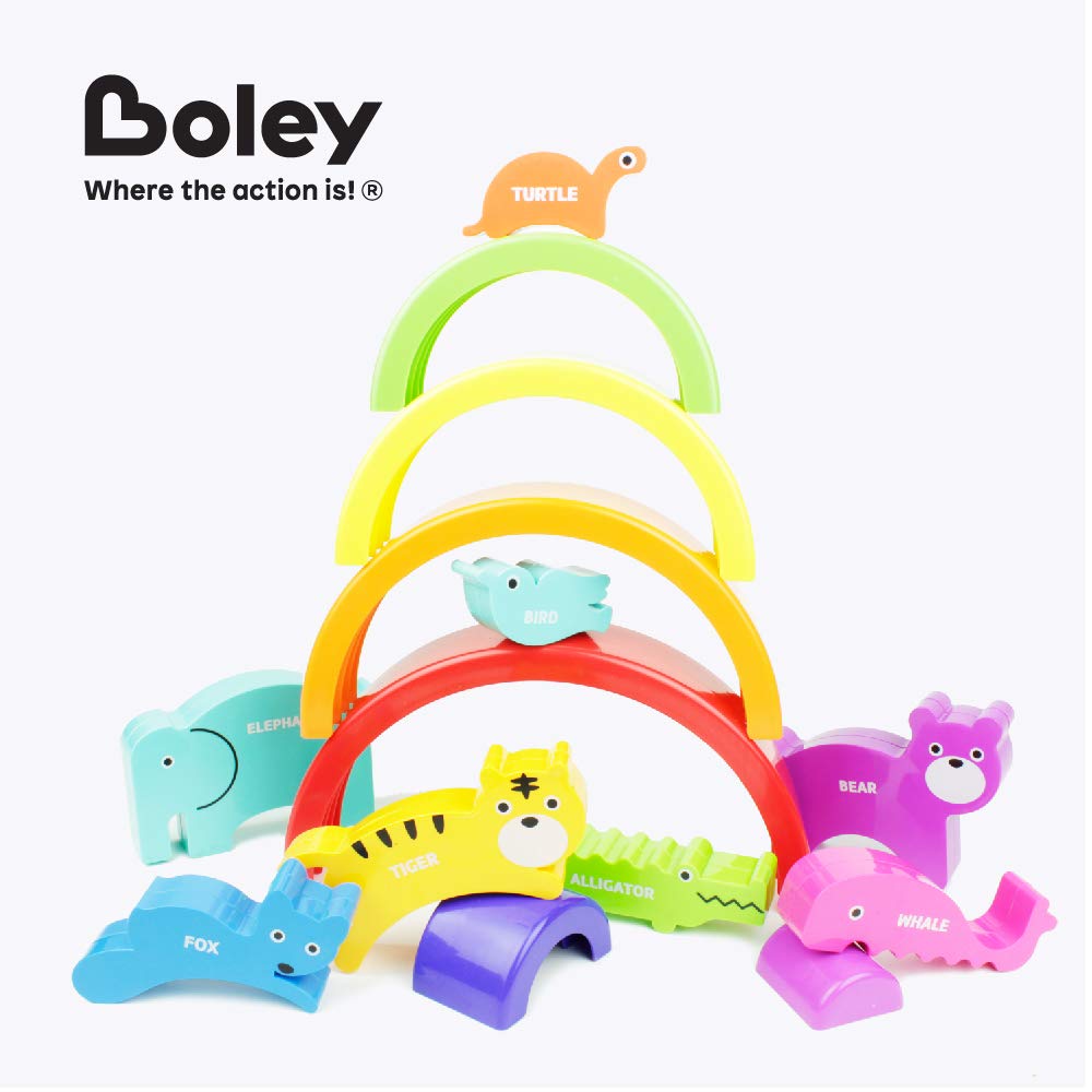 Boley Plastic Rainbow Stacking Block Toy Set - Baby Animal Building Shape Sorter Blocks - Great Educational Learning Toy for Kids, Children, Toddlers
