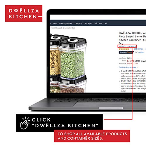 DWËLLZA KITCHEN Airtight Food Storage Containers with Lids – 6 Pieces All Same Size - Pantry Container for Spices, Candy, Nuts, Coffee and Tea, Clear Plastic BPA-Free, Keeps Food Fresh & Dry