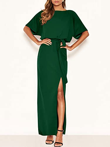 ANRABESS Women's Batwing Sleeve Tie Waist Long Dresses Formal Party Wedding Guest Side Split Maxi Dress A951-shenlv-L