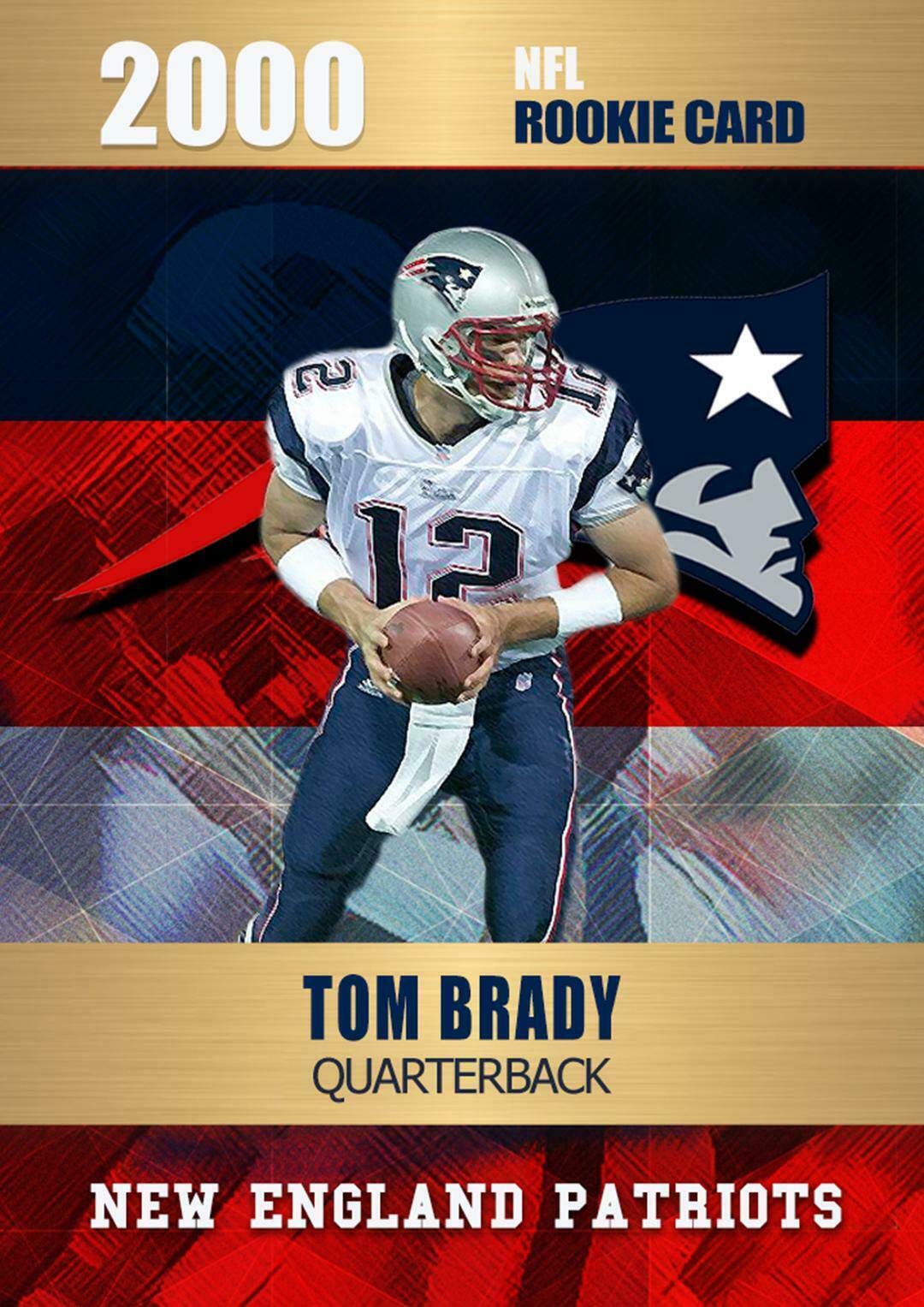 2000 TOM BRADY NFL Football Card - (Unbranded, Custom Made Novelty Art Card) - New England Patriots