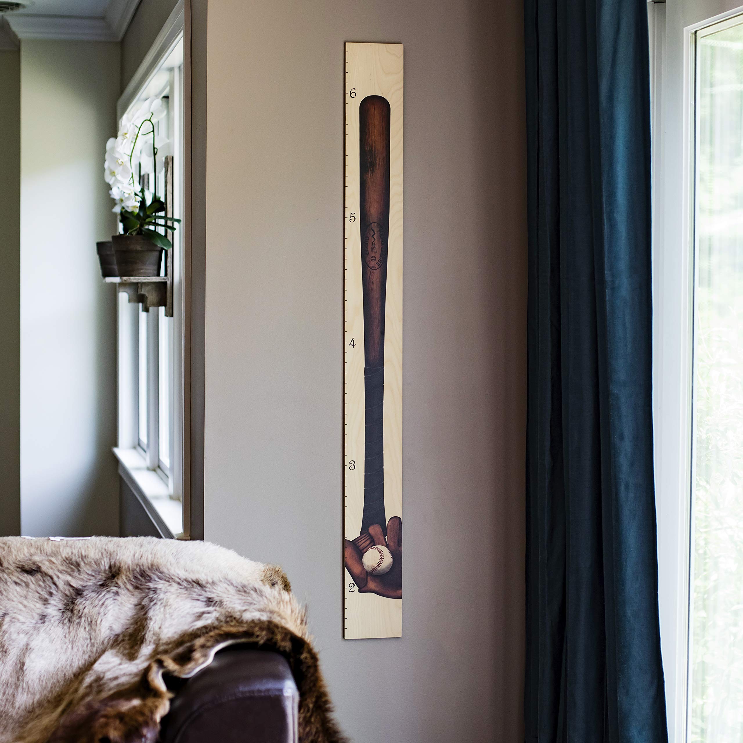 Headwaters Studio Hanging Growth Chart - Baby Height Growth Chart Ruler, Baby Growth Chart, Wood Rulers, Wooden Ruler Growth Chart, Wood Growth Chart, Wall Mounted Height Ruler Baseball Bat, 58"x5.75"