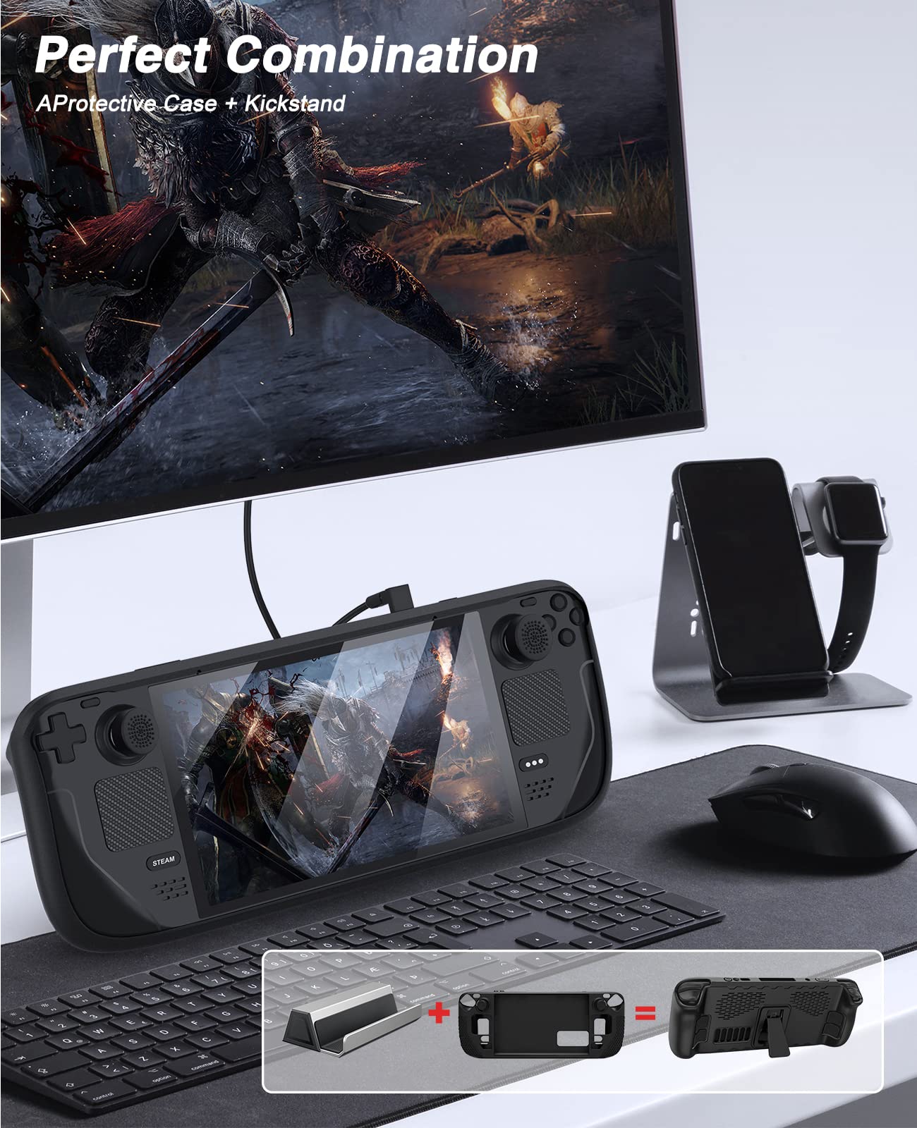 2022 Steam Deck Case, TPU Cover Protector with Stand Base, Shock-Absorption, Non-Slip and Anti-Scratch Kickstand Protective Case for Steamdeck