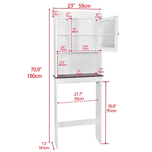 JungleA Over The Toilet Storage Wooden Cabinet Space Saver Bathroom Organizer for Home Bathroom Linens Toiletry White