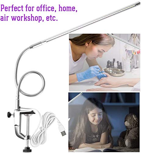 N/C Desk Lamp with Clamp, USB LED Adjustable Clip Nail Desk Light Eye Care GooseNeck 360° Swivel Clamp Light Tool for Manicure Reading Eyebrow Trimming Office Tattoo