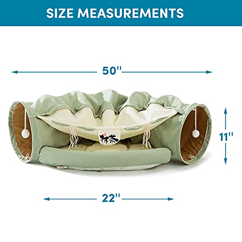HIPIPET Cat Tunnel for Indoor Cats, Cat Tube with Collapsible Washable Cat Bed,Premium Cat Toy for Small Medium Large Cat.(Matcha)