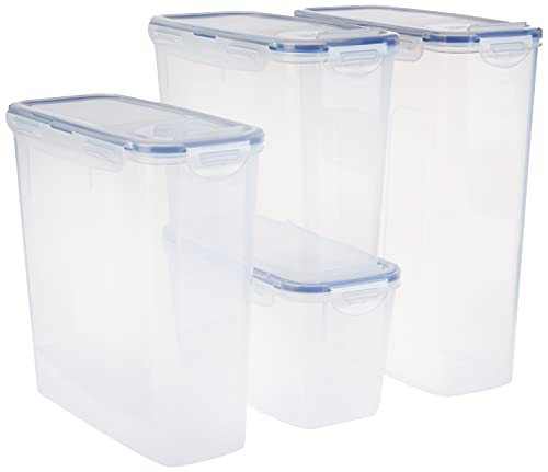LocknLock Easy Essentials Food Storage Bin Set for Pasta, Flour, Sugar/Airtight Container Lids/BPA-Free/Dishwasher Safe, 8 Piece - Clear
