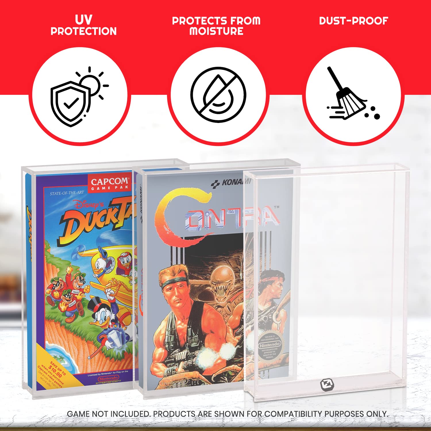 Acrylic Video Game Box Storage Case for Nintendo NES Video Game Box - 4MM Thick, Anti-Dust, Anti-UV, and Acid-Free Clear NES Holder, Video Game Covers by EVORETRO (Pack of 2)