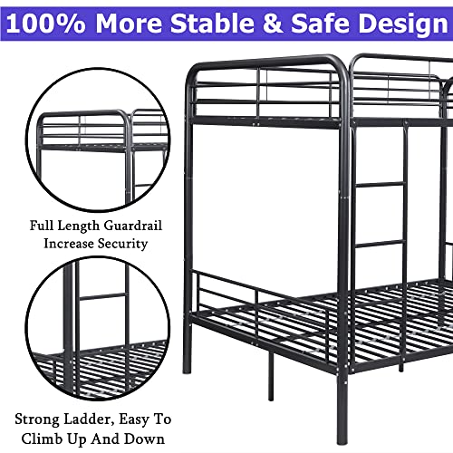 Aooppec Stronger & More Durable Full Over Full Metal Bunk Beds, Heavy Duty Steel Frame Bunk Bed Full Over Full with Ladder & Safety Rails for Kids Adults Teens, Can Be Converted to 2 Beds