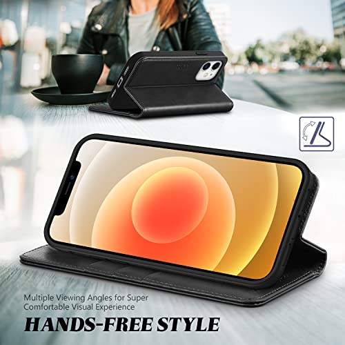 TUCCH Wallet Case for iPhone 12 Pro/iPhone 12 5G, Premium PU Leather Flip Folio Cover with Card Slot, Stand Book Design [Shockproof TPU Interior Case] Compatible with iPhone 12/12 Pro 6.1-inch, Black