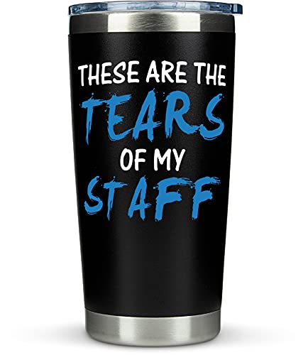 KLUBI Boss Gifts Tears of My Staff Travel Coffee Mug/Tumbler 20oz - Funny Idea for Worlds Best Boss, Assistant, Men, Man, Women, Him, Birthday, Principal, Female, Bosses Day, Office, From Employees