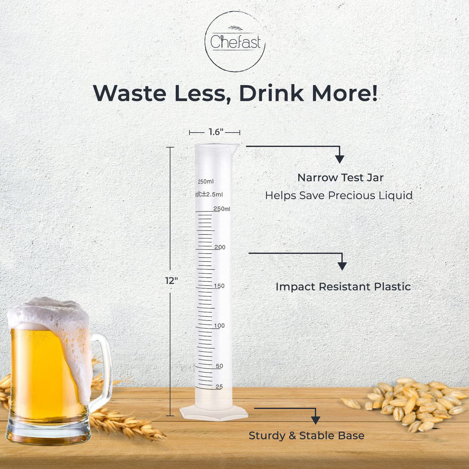 Chefast Triple-Scale Hydrometer Kit with Plastic Test Jar for Wine, Beer, Mead and Kombucha - Alcohol Tester, Hydrometer Alcohol, ABV, Brix and Gravity Tester - Home Brewing Supplies, 0-200 Proof