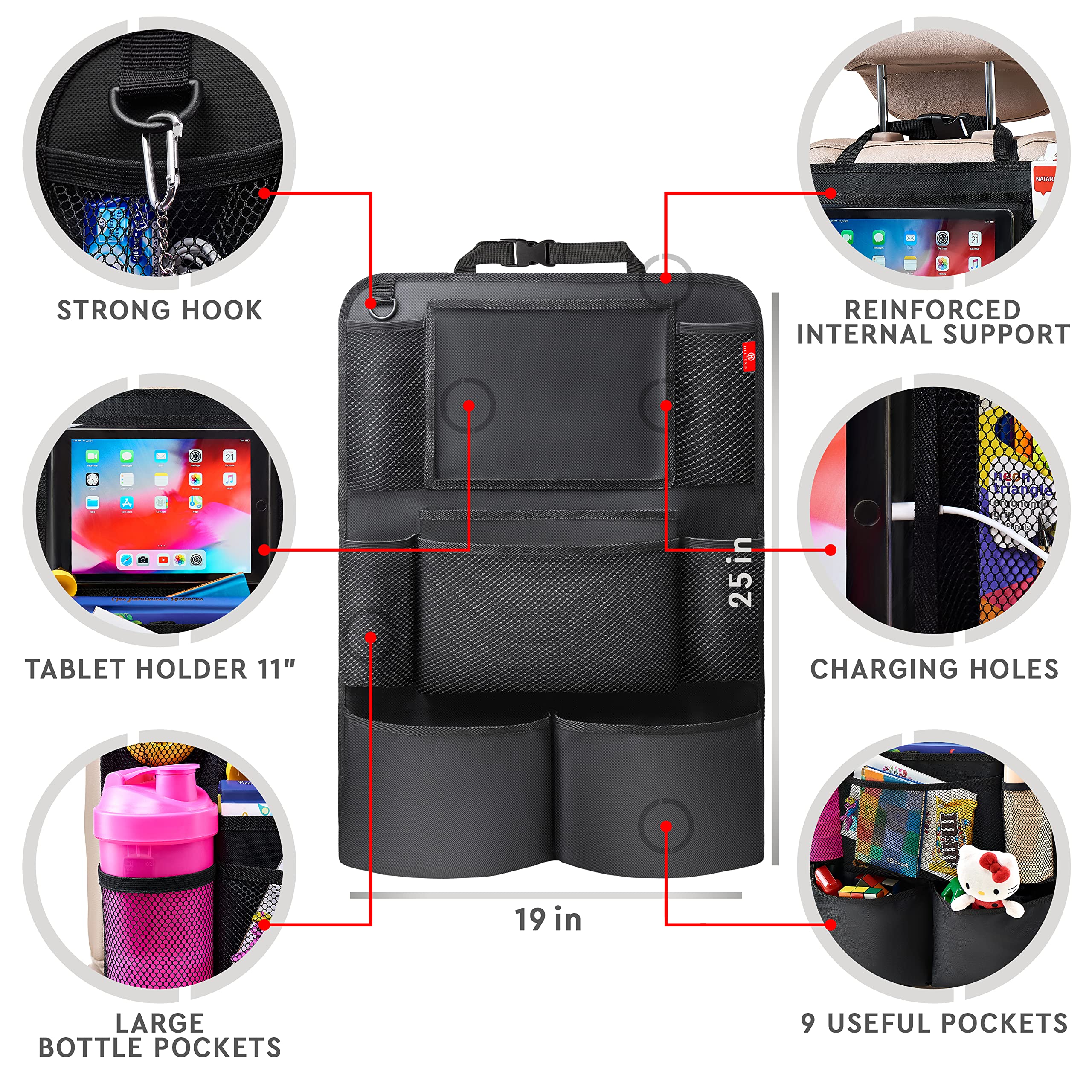Helteko Backseat Car Organizer (Pack of 2) Booster Car Seat Protector (Pack of 2), Black
